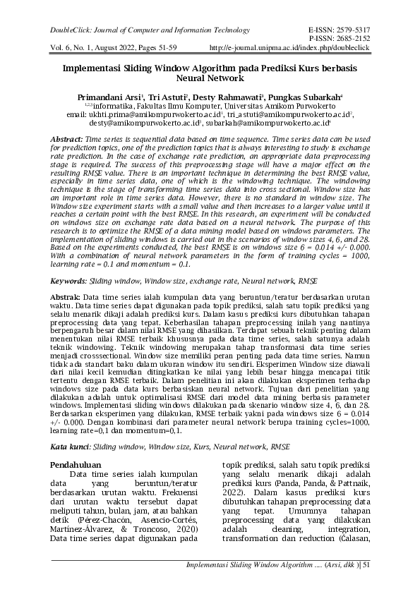 (PDF) Implementasi Sliding Window Algotihm pada Prediksi Kurs berbasis Neural Network