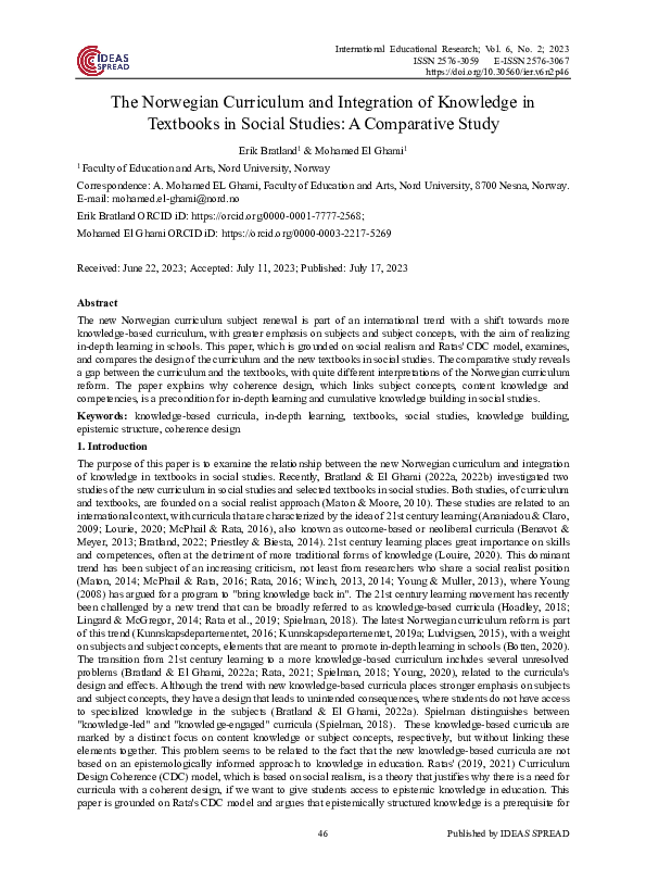 (PDF) The new Norwegian curriculum and integration of knowledge in ...