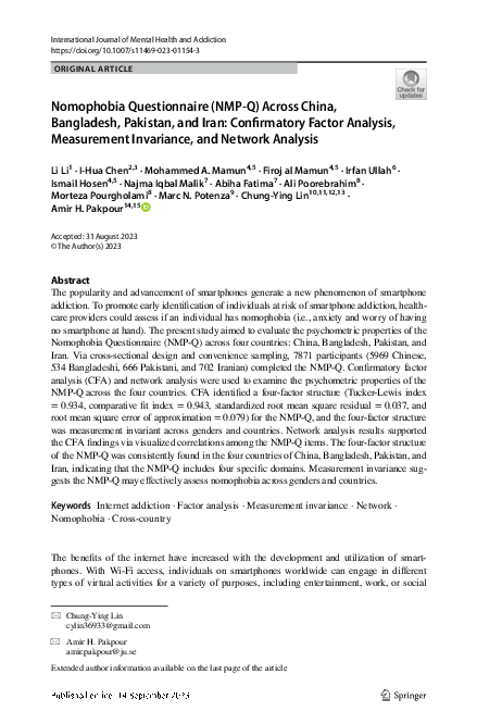 (PDF) Nomophobia Questionnaire (NMP-Q) Across China, Bangladesh ...