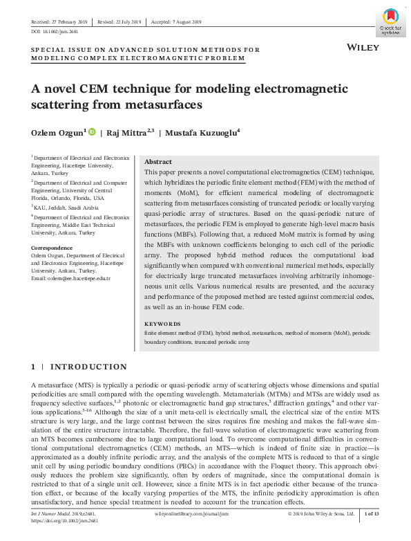 (PDF) A novel CEM technique for modeling electromagnetic scattering from metasurfaces