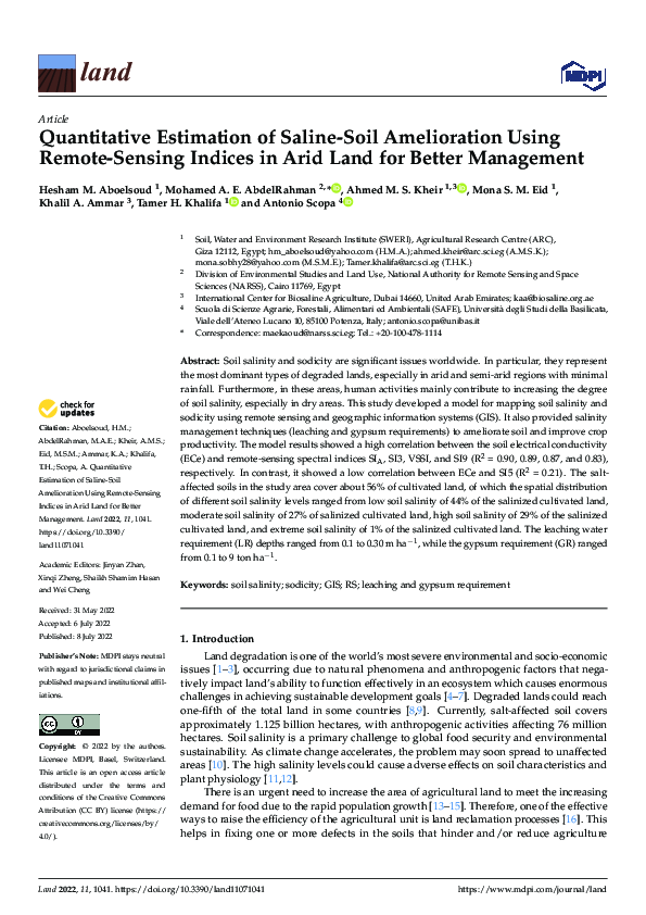(PDF) Remote Sensing for Soil Salinity Management in Arid Lands