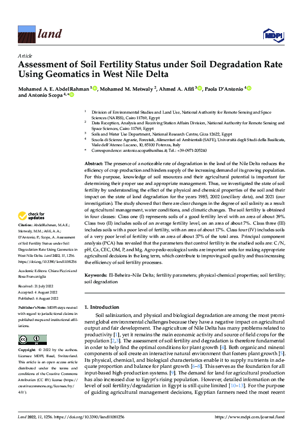 (PDF) Assessment of Soil Fertility Status under Soil Degradation Rate Using Geomatics in West ...
