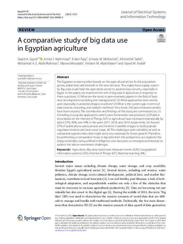 (PDF) A comparative study of big data use in Egyptian agriculture