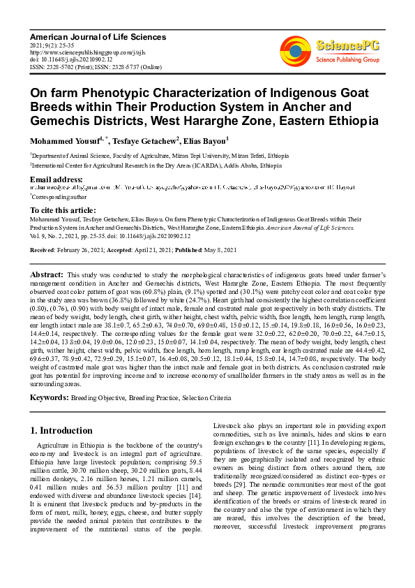 (PDF) On farm Phenotypic Characterization of Indigenous Goat Breeds within Their Production ...