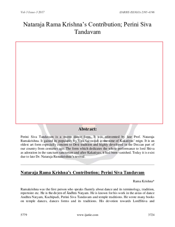 (PDF) Nataraja Rama Krishna"s Contribution; Perini Siva Tandavam