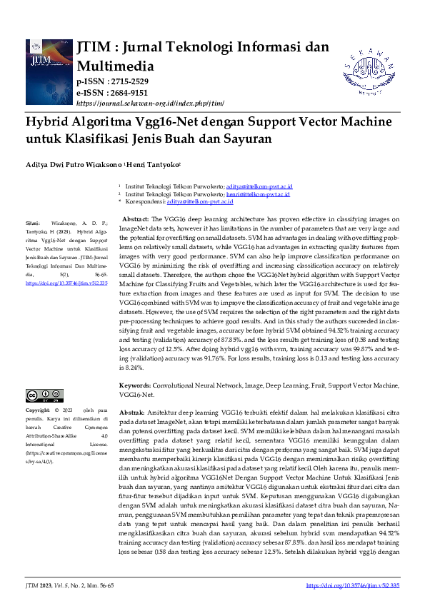 (PDF) Hybrid Algoritma Vgg16-Net Dengan Support Vector Machine Untuk ...