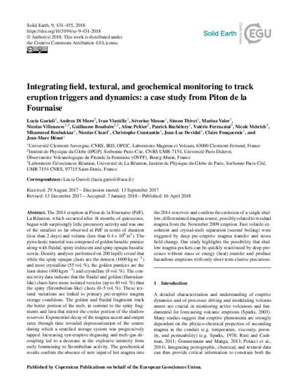 (PDF) Integrating field, textural, and geochemical monitoring to track ...