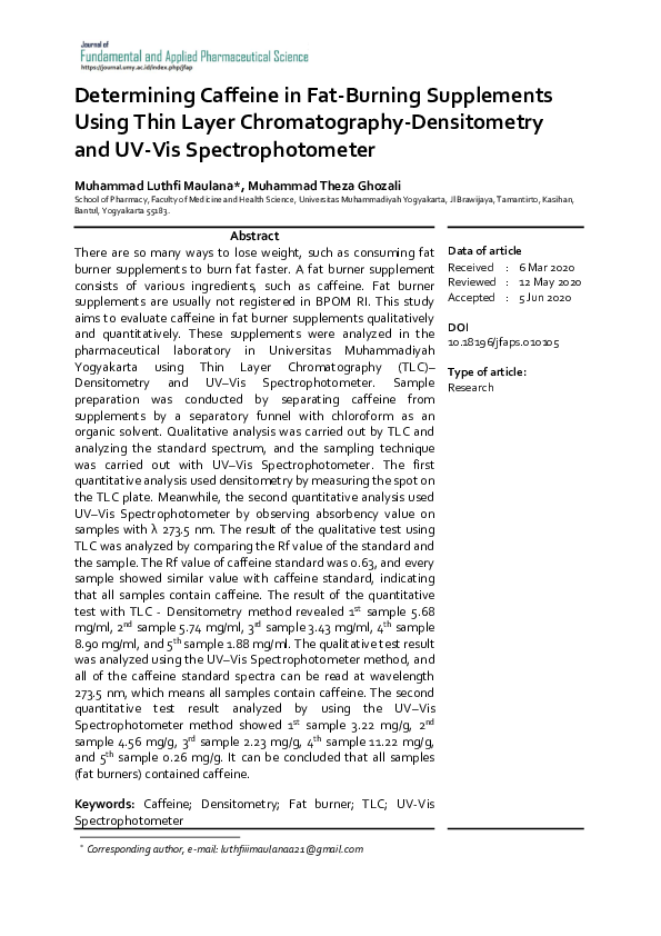 (PDF) Determining Caffeine in Fat-Burning Supplements Using Thin Layer ...