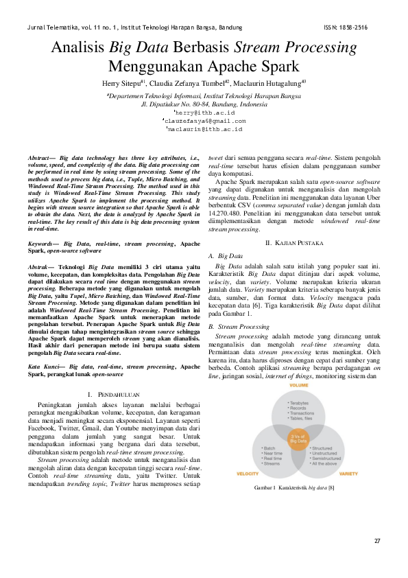 (PDF) Analisis Big Data Berbasis Stream Processing Menggunakan Apache ...