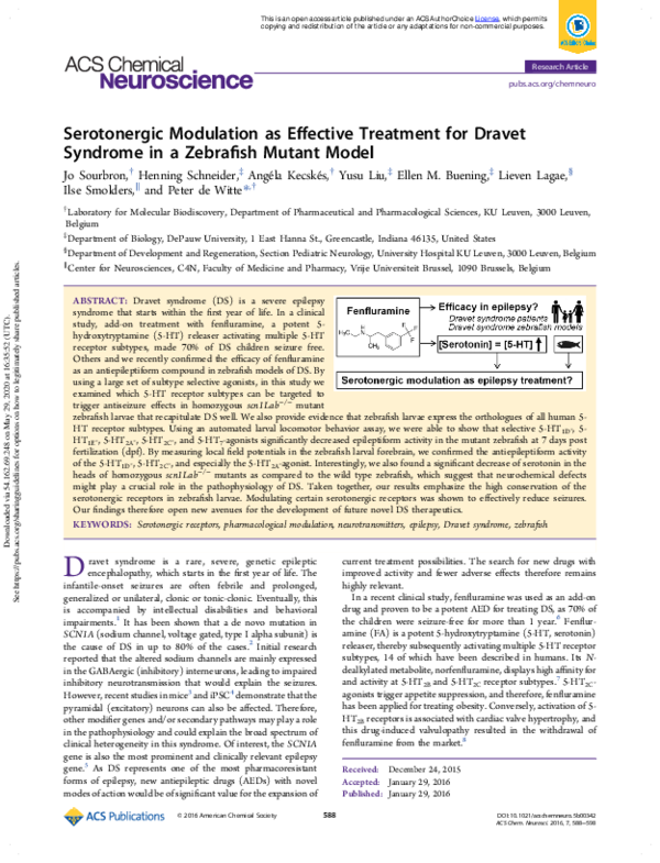 (PDF) Serotonergic Modulation as Effective Treatment for Dravet Syndrome in a Zebrafish Mutant ...
