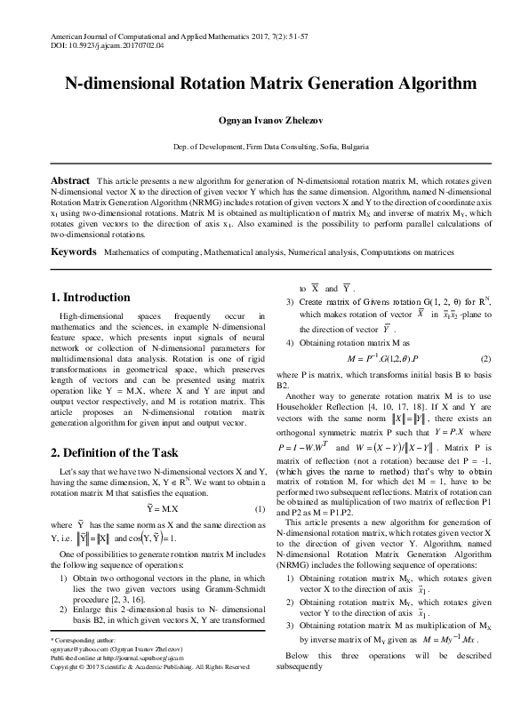 Pdf N Dimensional Rotation Matrix Generation Algorithm 6675