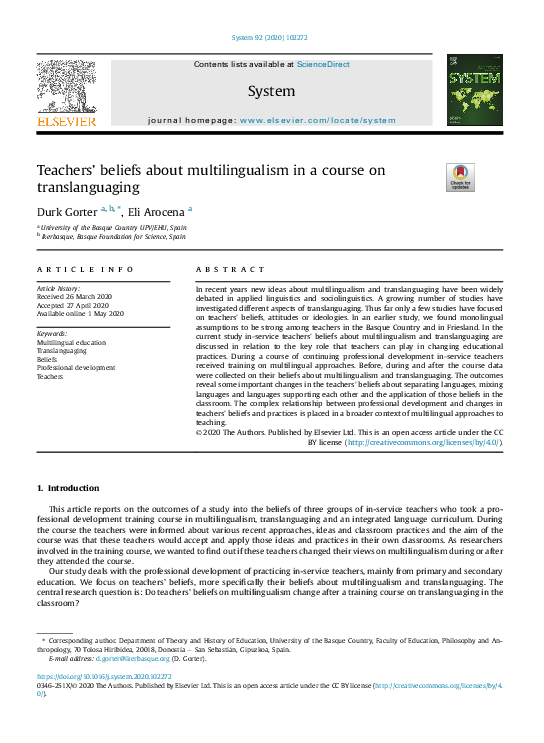 (PDF) Teachers’ beliefs about multilingualism in a course on translanguaging