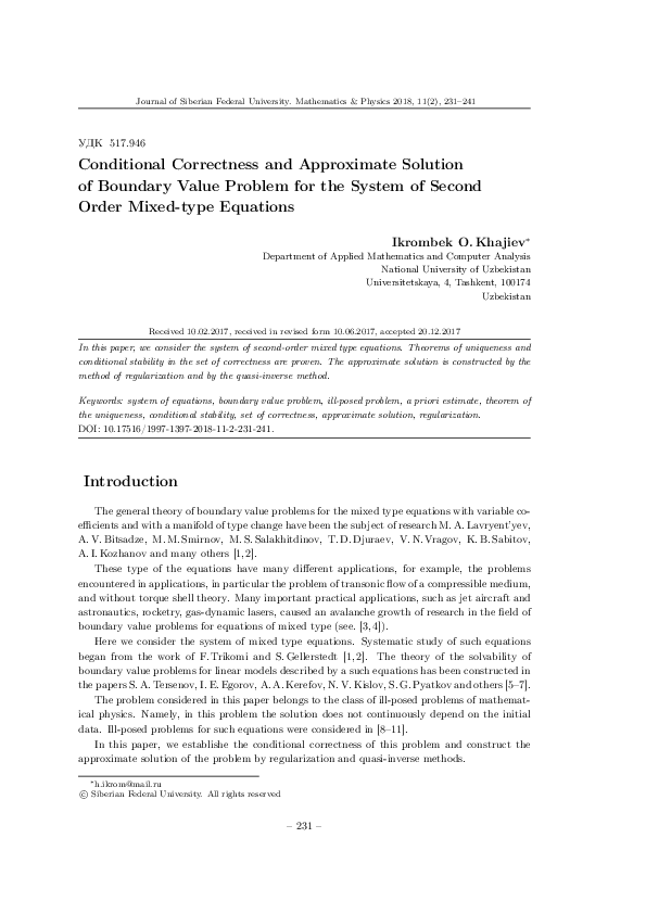 Pdf Conditional Correctness And Approximate Solution Of Boundary Value Problem For The System