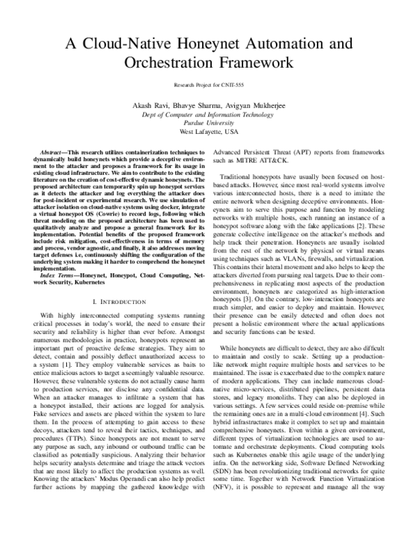 (PDF) A Cloud-Native Honeynet Automation and Orchestration Framework