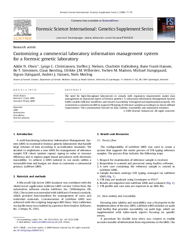 (PDF) Customizing a commercial laboratory information management system for a forensic genetic ...