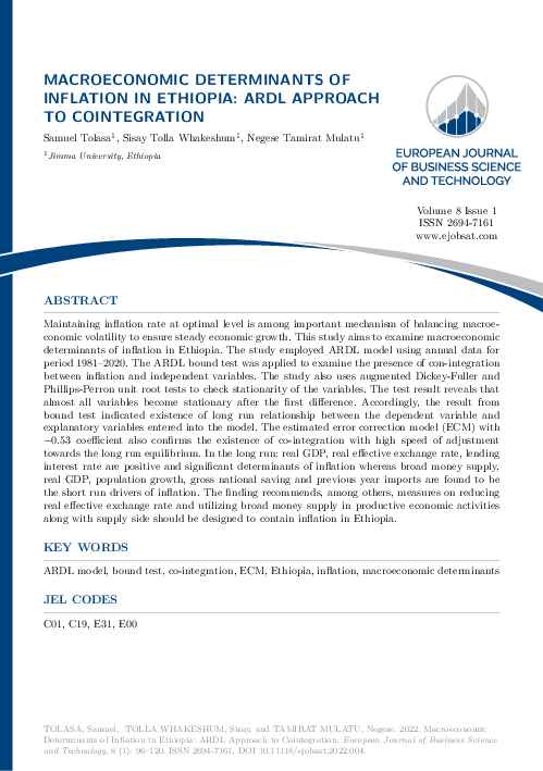 (PDF) Macroeconomic Determinants of Inflation in Ethiopia: ARDL Approach to Cointegration ...