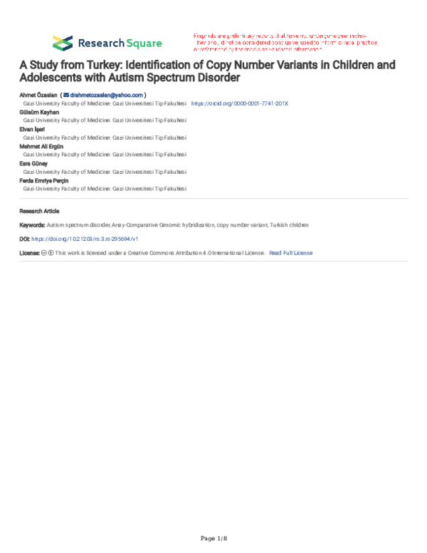 (PDF) A Study from Turkey: Identification of Copy Number Variants in ...