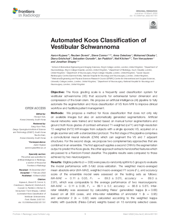 (PDF) Automated Koos Classification of Vestibular Schwannoma | Ian ...