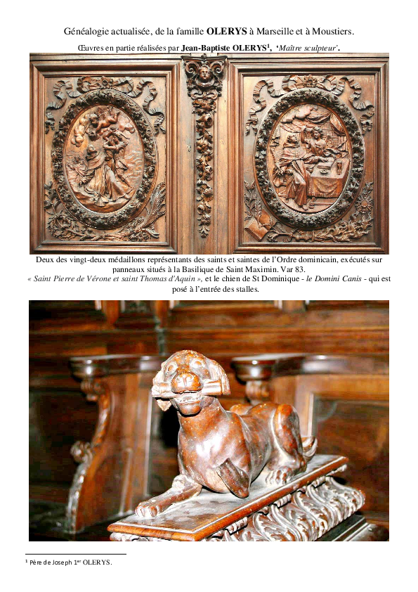 (PDF) Généalogie actualisée, de la famille OLERYS sculpteur sur bois et ...