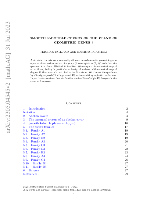 (PDF) Smooth k-double covers of the plane of geometric genus 3 ...