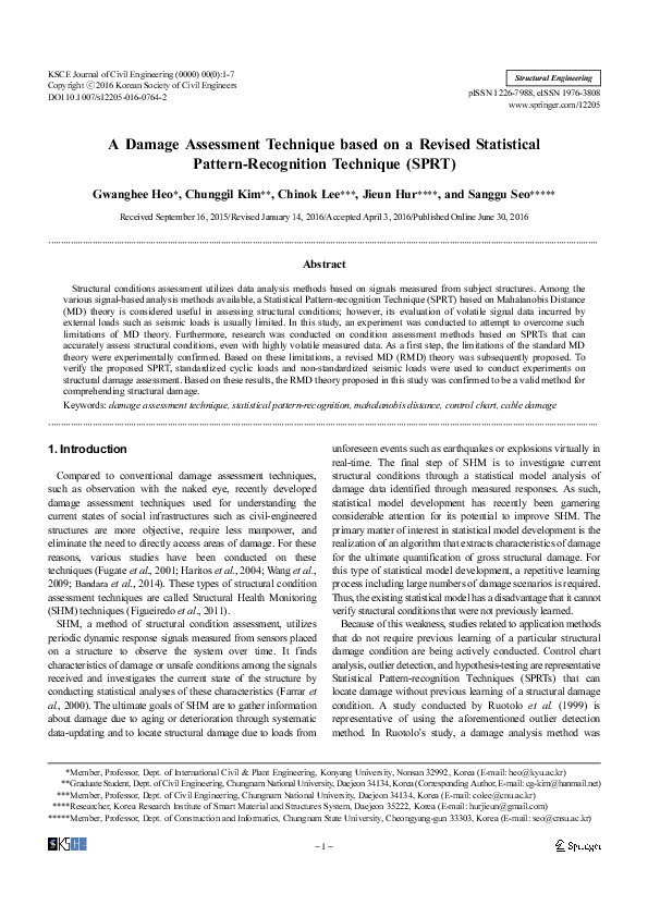 (PDF) A damage assessment technique based on a revised Statistical Pattern-recognition Technique ...