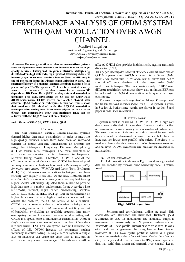(PDF) Performance Analysis of Ofdm System with Qam Modulation Over Awgn ...