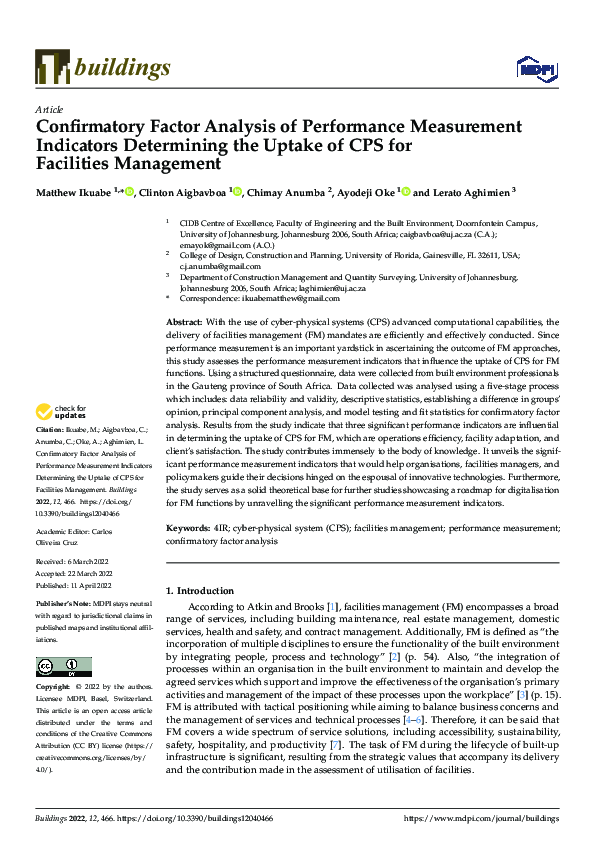 (PDF) Confirmatory Factor Analysis of Performance Measurement Indicators Determining the Uptake ...