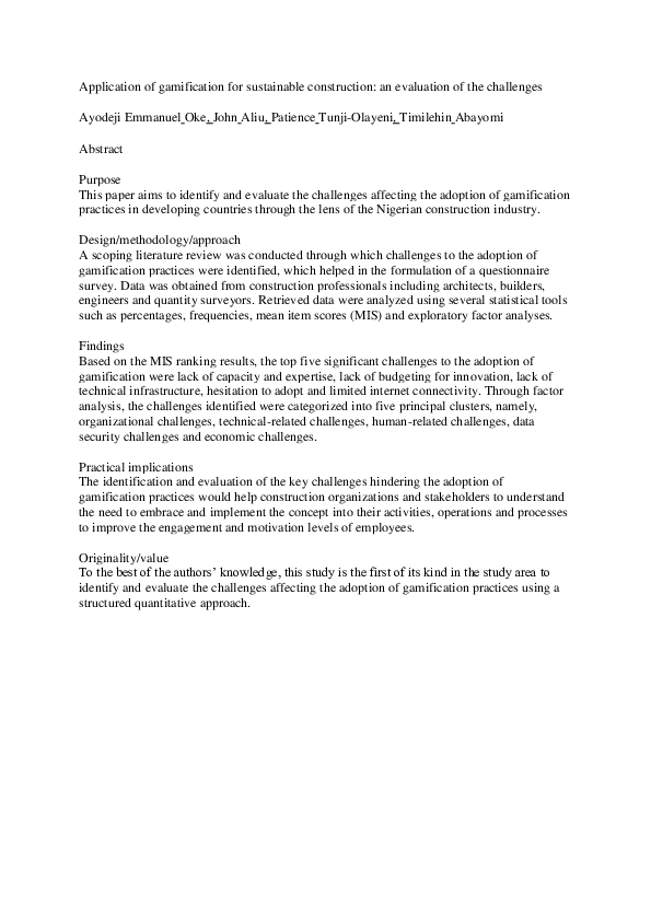 (PDF) Application of gamification for sustainable construction: an ...
