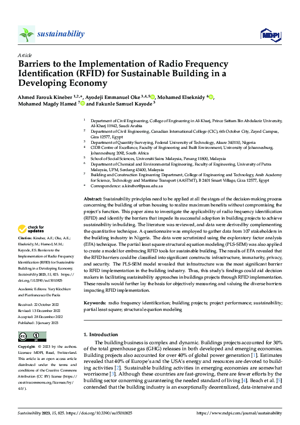 (PDF) Barriers to the Implementation of Radio Frequency Identification (RFID) for Sustainable ...