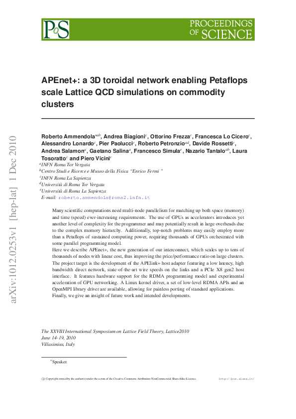 (PDF) APEnet+: a 3D toroidal network enabling Petaflops scale Lattice QCD simulations on ...