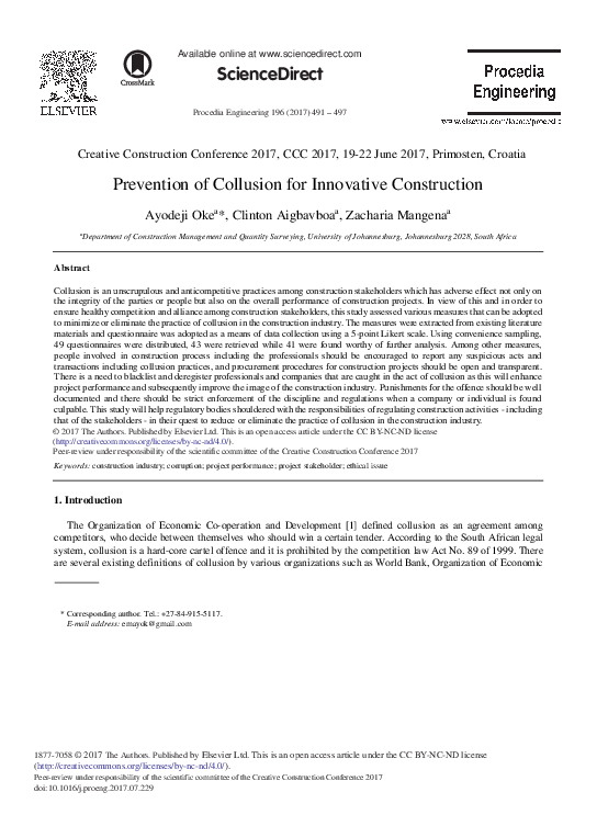 (PDF) Prevention of Collusion for Innovative Construction