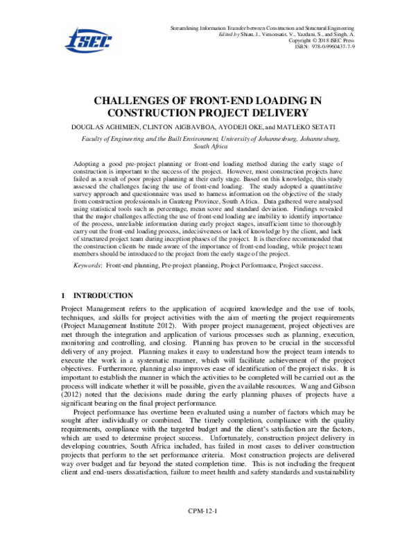 (PDF) Challenges of Front-End Loading in Construction Project Delivery