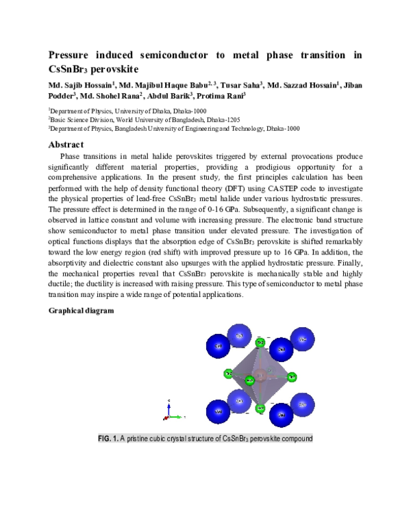 (PDF) Pressure induced semiconductor to metal phase transition in CsSnBr3 perovskite