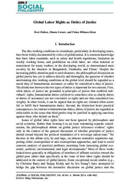 (PDF) Global Labor Rights as Duties of Justice