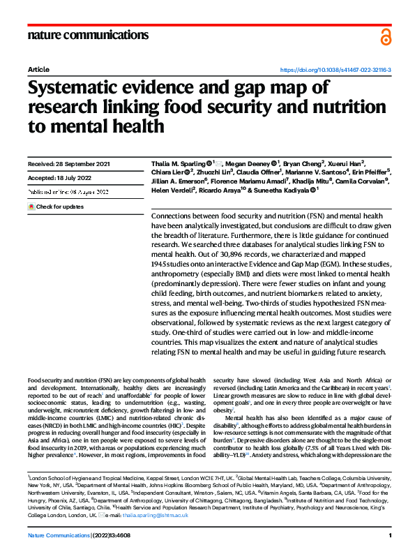 (PDF) Systematic evidence and gap map of research linking food security ...