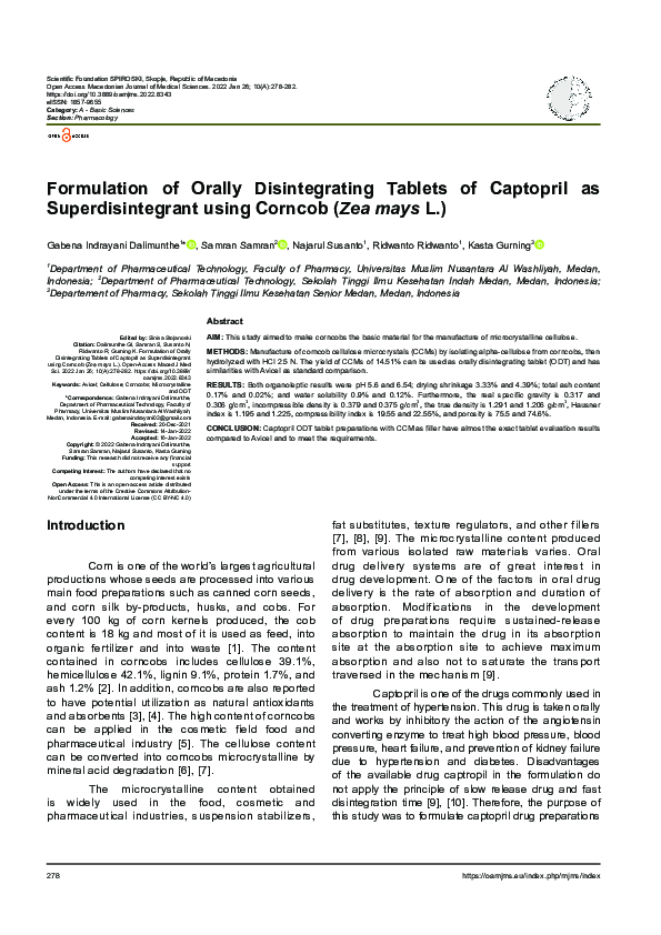 (PDF) Formulation of Orally Disintegrating Tablets of Captopril as Superdisintegrant using ...