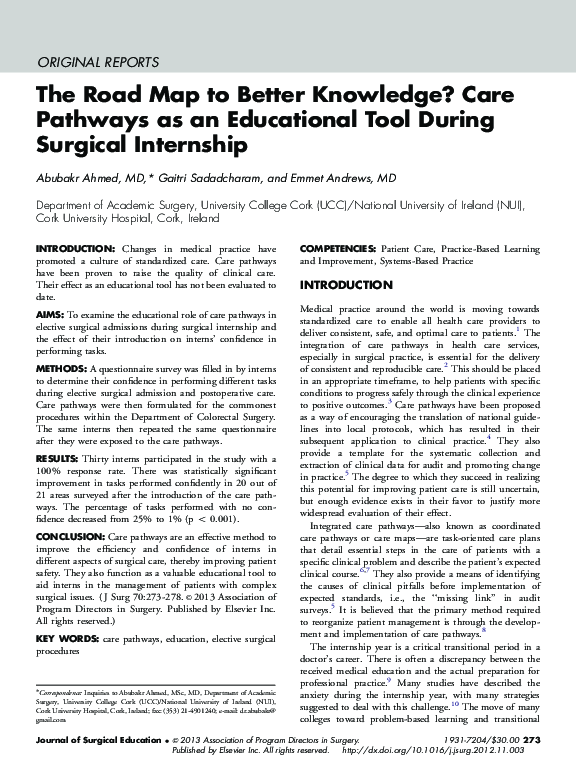 (PDF) The Road Map to Better Knowledge? Care Pathways as an Educational ...