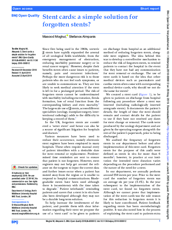 (PDF) Stent cards: a simple solution for forgotten stents?