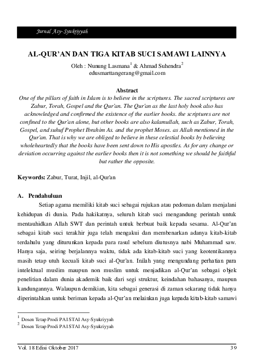 (PDF) Al-Qur’an dan Tiga Kitab Suci Samawi Lainnya