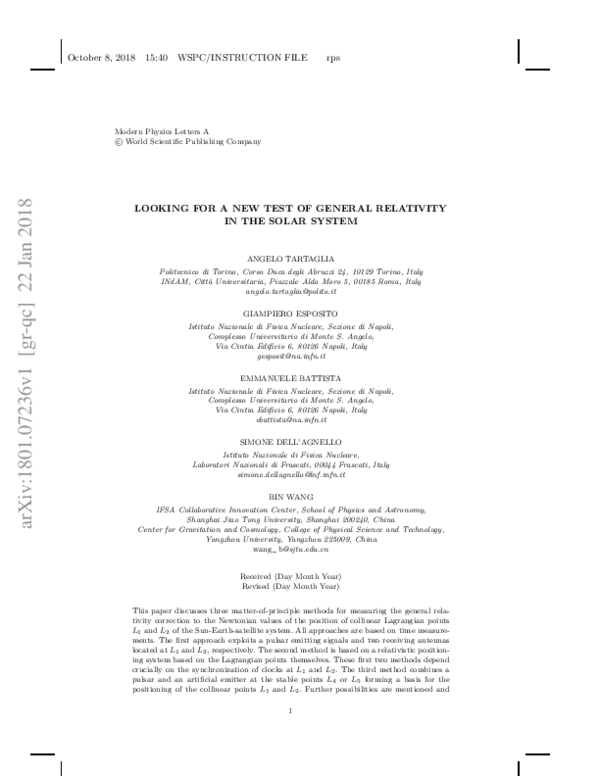 (PDF) Looking for a new test of general relativity in the solar system ...