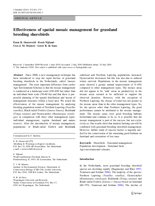 (PDF) Effectiveness of spatial mosaic management for grassland breeding ...