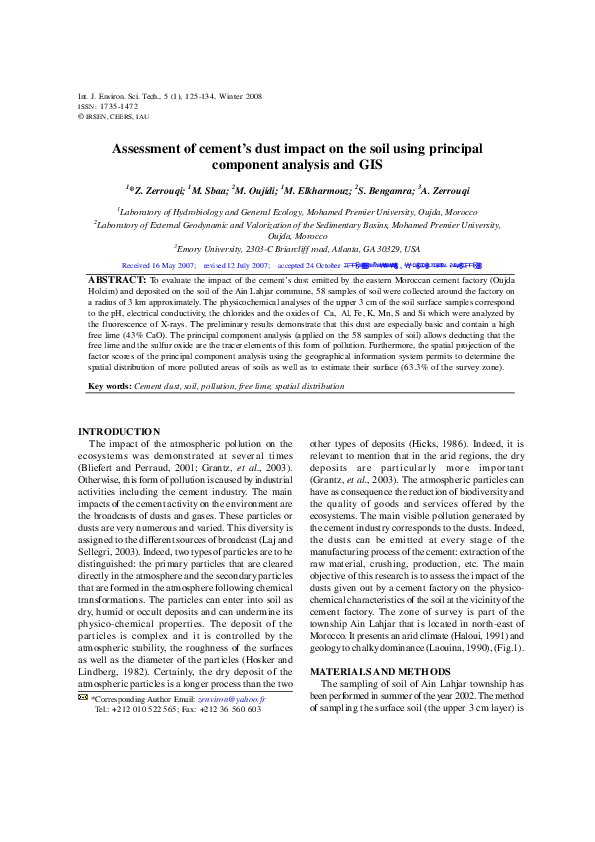 (PDF) Assessment of cement’s dust impact on the soil using principal component analysis and GIS