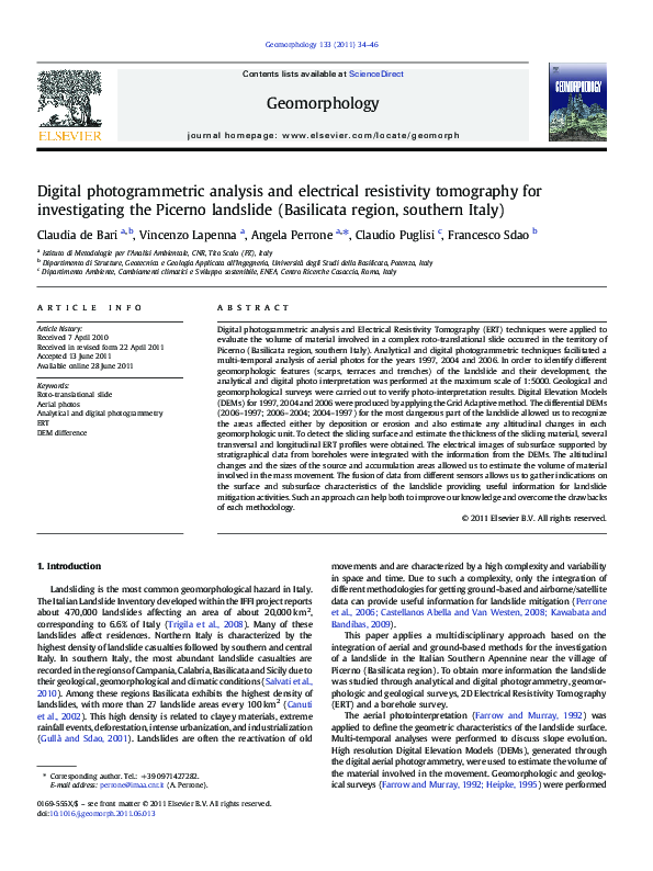 (PDF) Digital photogrammetric analysis and electrical resistivity tomography for investigating ...