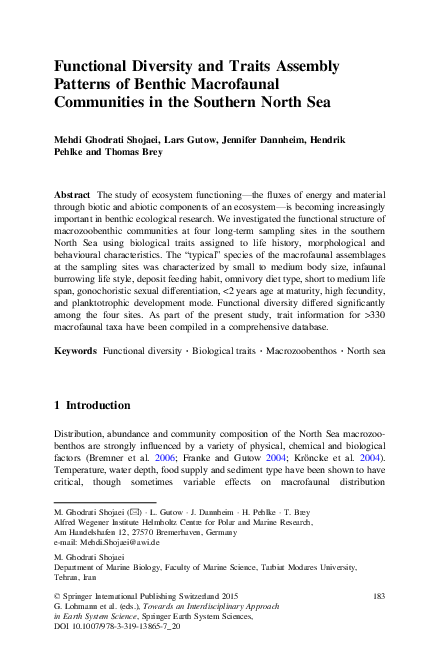 (PDF) Functional Diversity and Traits Assembly Patterns of Benthic Macrofaunal Communities in ...