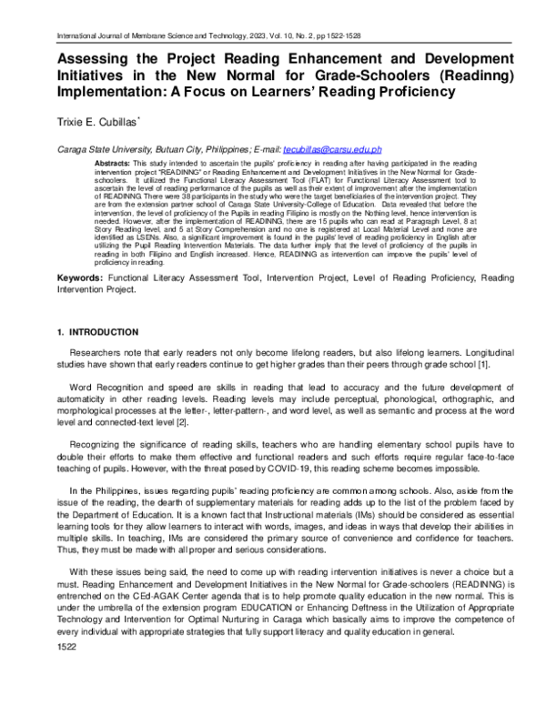 (PDF) Assessing the Project Reading Enhancement and Development ...