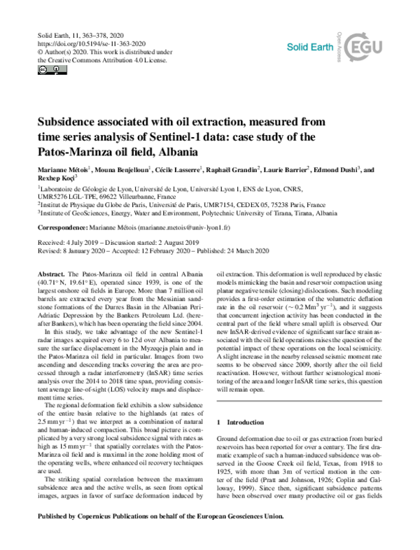 (PDF) Subsidence associated with oil extraction, measured from time ...