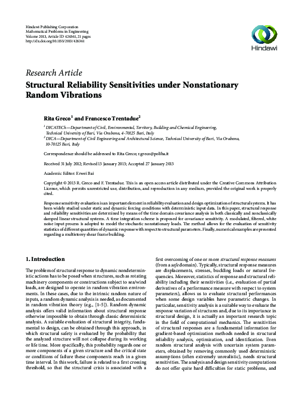 (PDF) Structural Reliability Sensitivities under Nonstationary Random Vibrations | Francesco ...