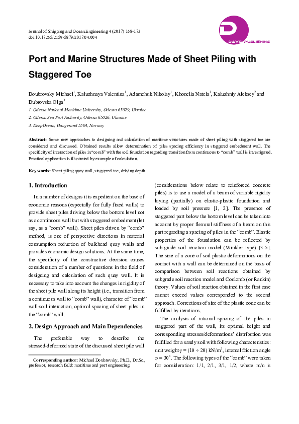 (PDF) Port and Marine Structures Made of Sheet Piling with Staggered Toe