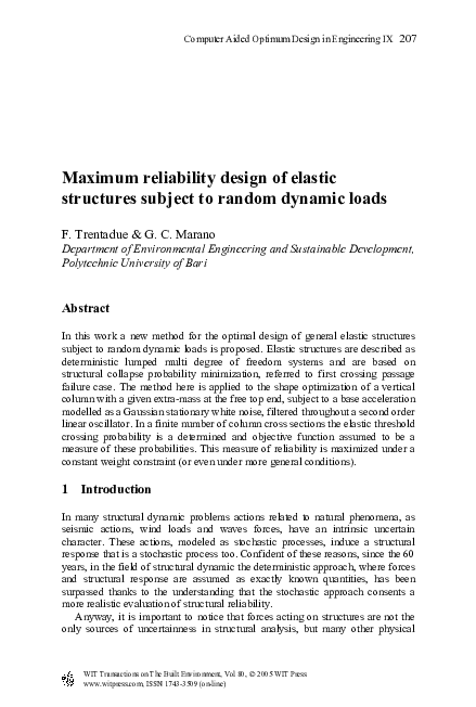 (PDF) Maximum Reliability Design Of ElasticStructures Subject To Random Dynamic Loads ...
