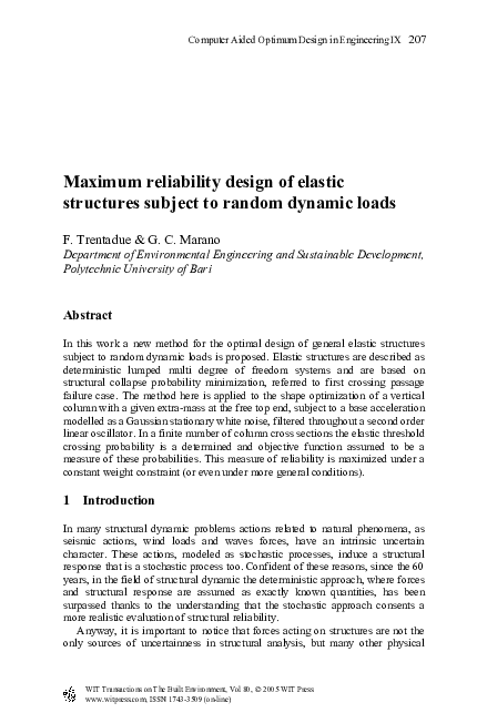 Pdf Maximum Reliability Design Of Elasticstructures Subject To Random Dynamic Loads